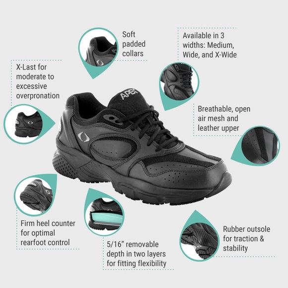 Apex | Shoes | Apex Extra Wide Black Leather Lace Walking Sneakers ...